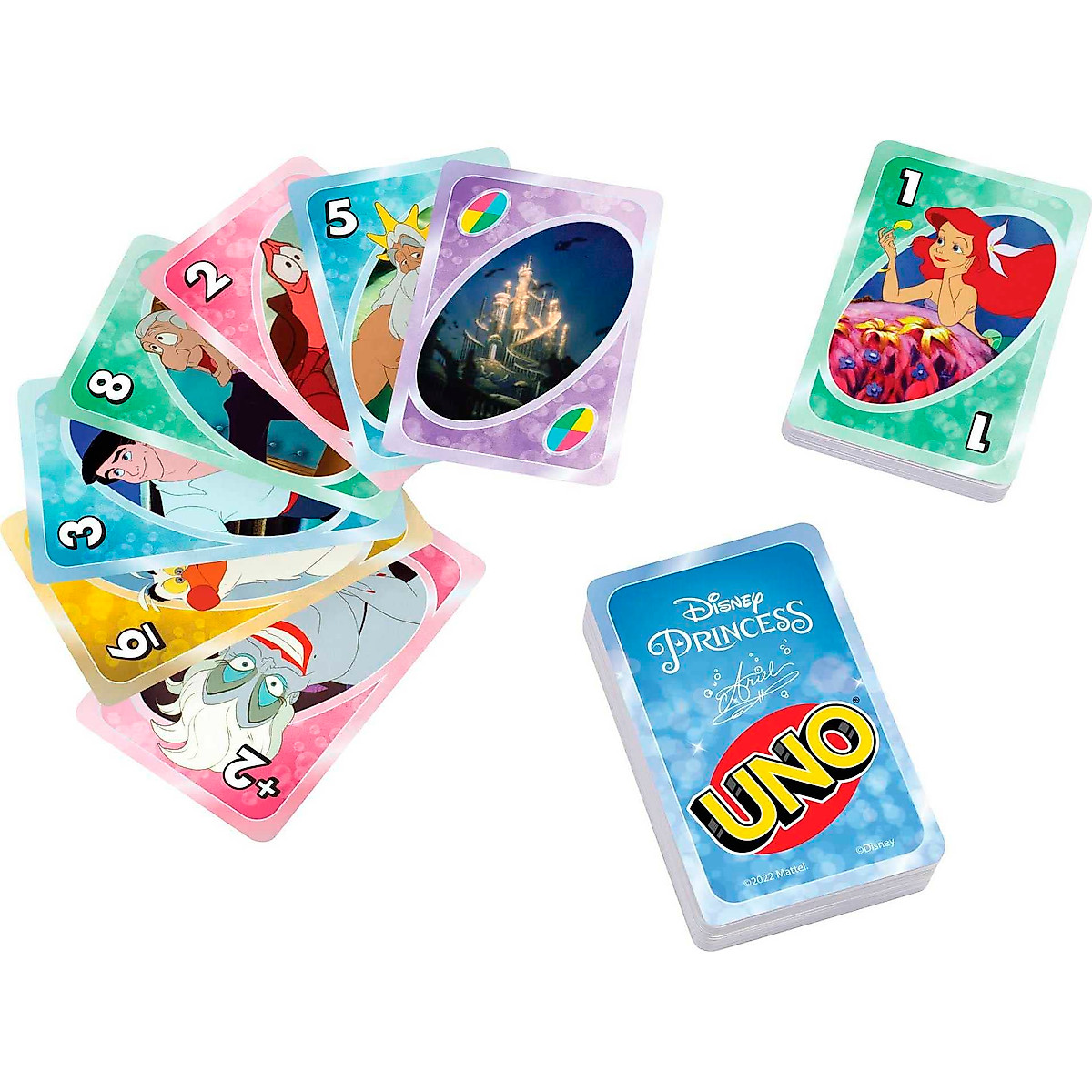 Mattel Games UNO Disney Princess The Little Mermaid Card Game for Family Night Featuring Movie Themed Graphics for 2-10 Players