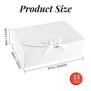 Kucoele 15 PCS Gift Boxes with Lids, 10.6 x 7.8 x 3.1 Inch Bridesmaid Proposal Box with Ribbon, White Kraft Paper Present Packaging Boxes for Wedding, Birthday, Christmas, Party and Bride Shower