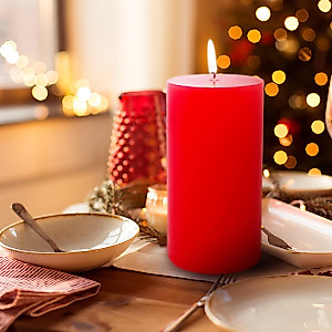 3 Pack 3x6 Inch Red Pillar Candles for Romantic Valentine's Day and Christmas, Unscented Column Candle for Home Restaurants, Smokeless Dripless and Clean Burning Emergency Candle