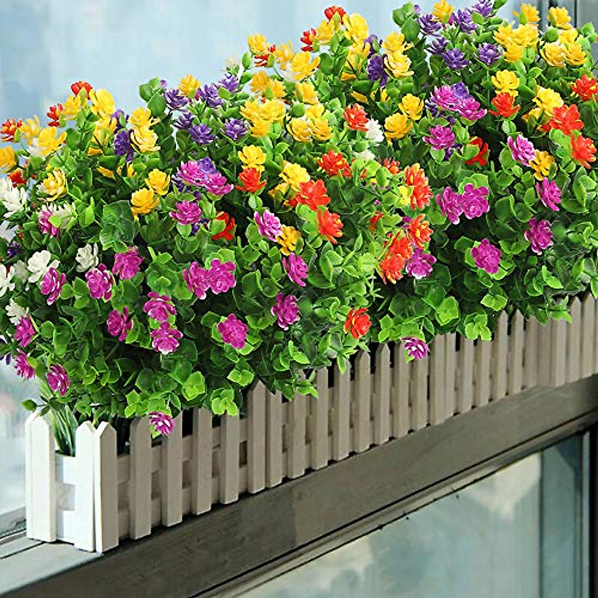 Elechood 10 Bundles Artificial Flowers, Outdoor Gypsophila Baby's Breath Fake Flowers, UV Resistant Faux Plastic Greenery Shrubs Hanging Plants for Home Wedding Garden Porch Window Box Decoration