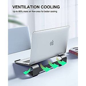 Soqool Laptop Stand for Desk, MacBook Stand Sturdy Laptop Riser, Ventilated Ergonomic Aluminum Laptop Holder Compatible with 12 13 15.6 17 Inch MacBook Pro Air/HP/Dell, Work Cooling Computer Stand