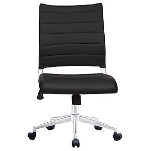 2xhome Black Modern Ergonomic Executive Mid Back PU Leather No Arms Rest Tilt Adjustable Height Wheels Cushion Lumbar Support Swivel Office Chair Conference Room Home Task Desk Armless