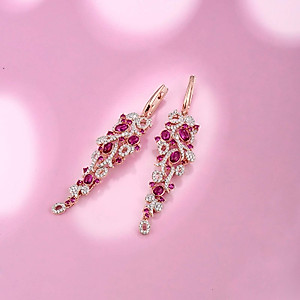 Santuzza 925 Sterling Silver Grape Bunch Shape Gemstone Earrings Created Ruby 14K Rose Gold Long Drop Earrings for Women