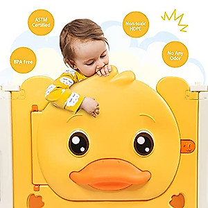 HONEY JOY Baby Play Yard, 16 Panel Psyduck Foldable Baby Gate Playpen, Anti-Slip Rubber Base & Suction, Indoor Safety Baby Fence for The House, Extra Large Anti-Fall Play Pen for Toddler