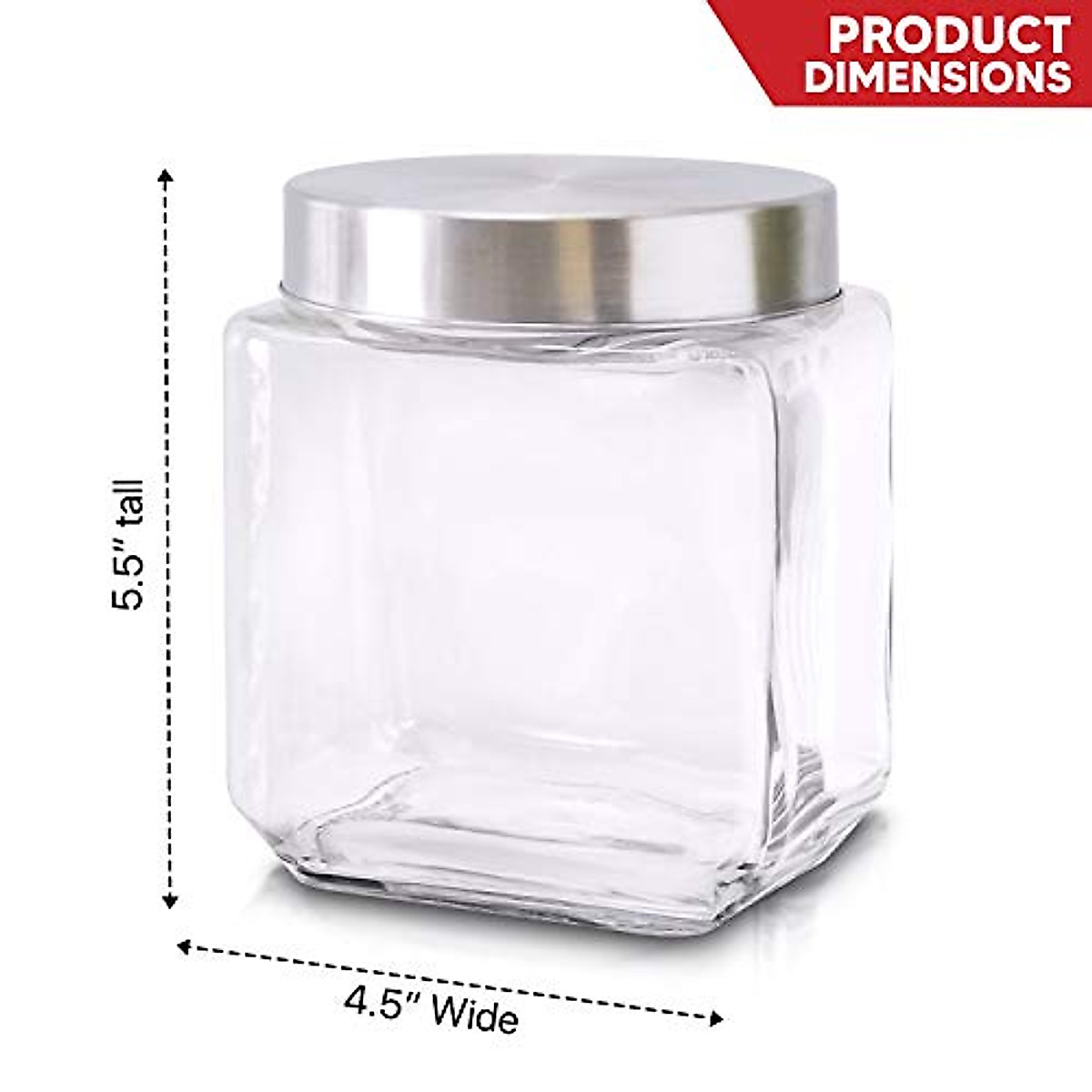 Food Storage Containers – Set of 3 Glass Jars with Stainless Steel Lids – Square Glass Containers for Coffee, Spices, Beans and Food – Reinforced Lid for Secure Closure – 40oz