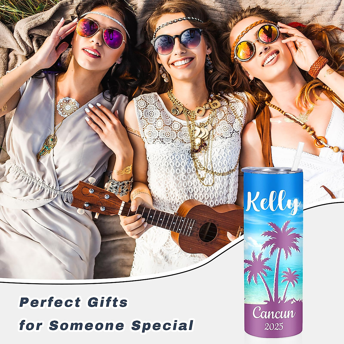 Personalized Tumbler with Name, Custom Beach Vacation Tumblers for Family Friends, Girls Weekend Gifts, 2025 Girls Trip Skinny Tumbler with Lid and Straw, Cruise Trip Gifts, Family Vacation Cups