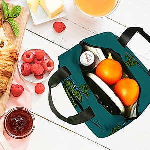 YCGRE Dinosaur Lunch Bag, Reusable Cute Lunch Box Insulated Kids Cooler Tote Bag Multi-functional School Lunch Container for Teen Boys Girls (Dark Cyan)