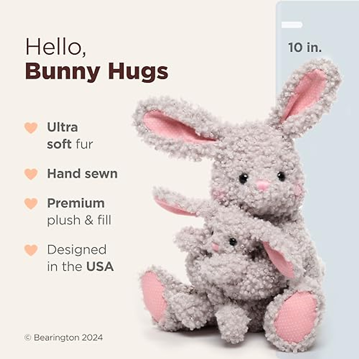 Bearington Bunny Hugs The Bunny Stuffed Animal, 10 Inch Easter Plush Rabbit Stuffed Animal