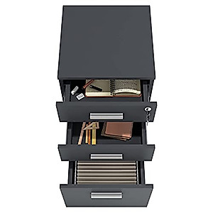 Lazio 26 Inch File Cabinet with Lock - Filing Cabinet for Home and Office - 3 Drawer File Cabinet with Wheels for A4 Sized Letters, Legal Sized Documents, Hanging File Folders - Black/Black