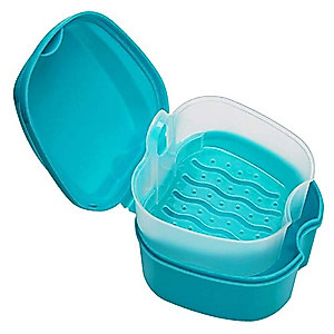 Coolrunner Denture Case, Denture Cup with Strainer, Denture Bath Box False Teeth Storage Box with Basket Net Container Holder for Travel, Retainer Cleaning (Green)