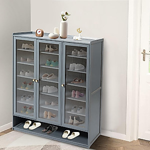 HaoYunNe 8 Tier Shoe Cabinet Entryway Shoe Rack Shelf with Doors Wooden Freestanding Shoe Organizer for Hallway Patio Living Room Bedroom Office,35.8x12.6x42.1 in, Loading 33 lbs per Layer