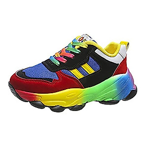 LSCOLO Rainbow Shoe Trainers for Women, Women's Platform Casual Sports Shoes，Running Trainers Lightweight Colourful Sports Shoes,39,Blue