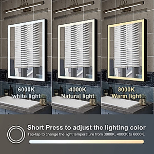 WELLFOR 24W x 32L Wall-Mounted Framed Bathroom Vanity Mirror, Smart Mirror W/Lights for Bathroom Hotel, Led Mirror Includes Dimmer Defogger, Vertical/Horizontal Installation, Rectangle, Matte Black