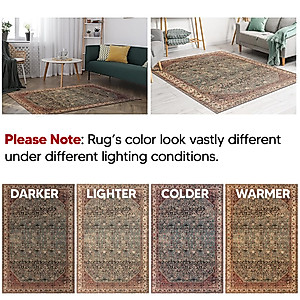 Keen Home Design Machine Washable Area Rugs with Non-Slip Backing, Ideal for Hallway, Living Room, Bedroom, Kitchen and Laundry Room, Vintage Moroccan and Low Pile Rug - (5' x 7')