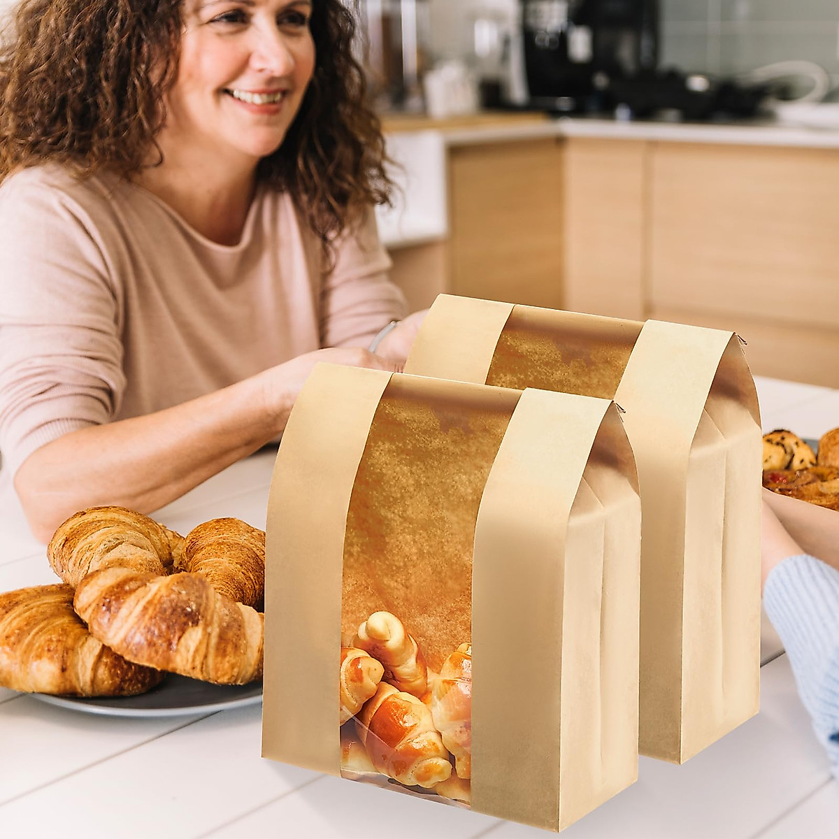 60 Pack Large Kraft Paper Bread Loaf Bag with Tin Tie Tab Lock ，for Homemade Bread Loaf Bags 14" x 8.3" x 3.5"，Sourdough Bread Bags with Clear Front Window for Baked Food Packaging Storage. (60)