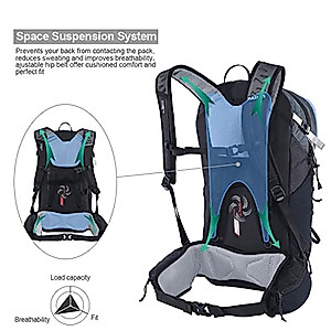 KAILAS 28L Hiking Backpack Men Women，Large Backpack with Rain Cover Camping Backpack，Waterproof Backpack for Men Women Black