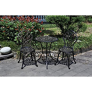 Mandolin Patio Table and Chairs,5 Piece Outdoor Dining Set,Rust-Resistant Cast Aluminum Bistro Set,with Cushion,Tulip Design (Copper)