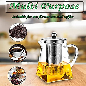 Glass Teapot with infuser, Tea Infusers for Loose Tea, Small Loose Leaf Tea pot, Heat resistant, Ideal for Tea Parties and Stovetop Brewing，600ml