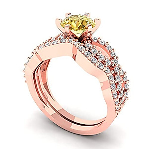 Clara Pucci 1.5 carat Round Shape Halo Solitaire Yellow Moissanite Wedding Anniversary Bridal Engagement Ring Band set 14k Rose Gold 3.5