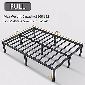 Bonkiss Full Bed Frame 3000 lbs+, Full Bed Frame No Box Spring Needed, Heavy Duty Tall Metal Full Platform Bed Frames with Large Storage Space, Noise Free, Black.