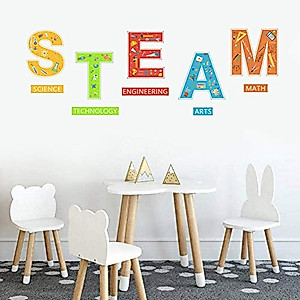 IARTTOP Science Technology Engineering Arts Math Subject Lettering Wall Decal,Colorful School Supplies Wall Sticker for Classroom Nursery Study Room Decor