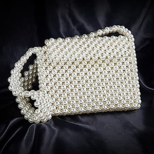 Grandxii Women Shoulder Bag Pearl Purse Tote bag Handmade Weave Beaded Bag Evening Party Bag