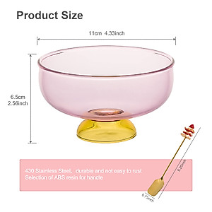 REAWOW Glass Dessert Bowls Set of 2 Ice Cream Bowl with 2 Gold-Plated Spoons Decorative Microwave Safe for Fruit,Snack,Candy Glass Bowl Set(Pink)