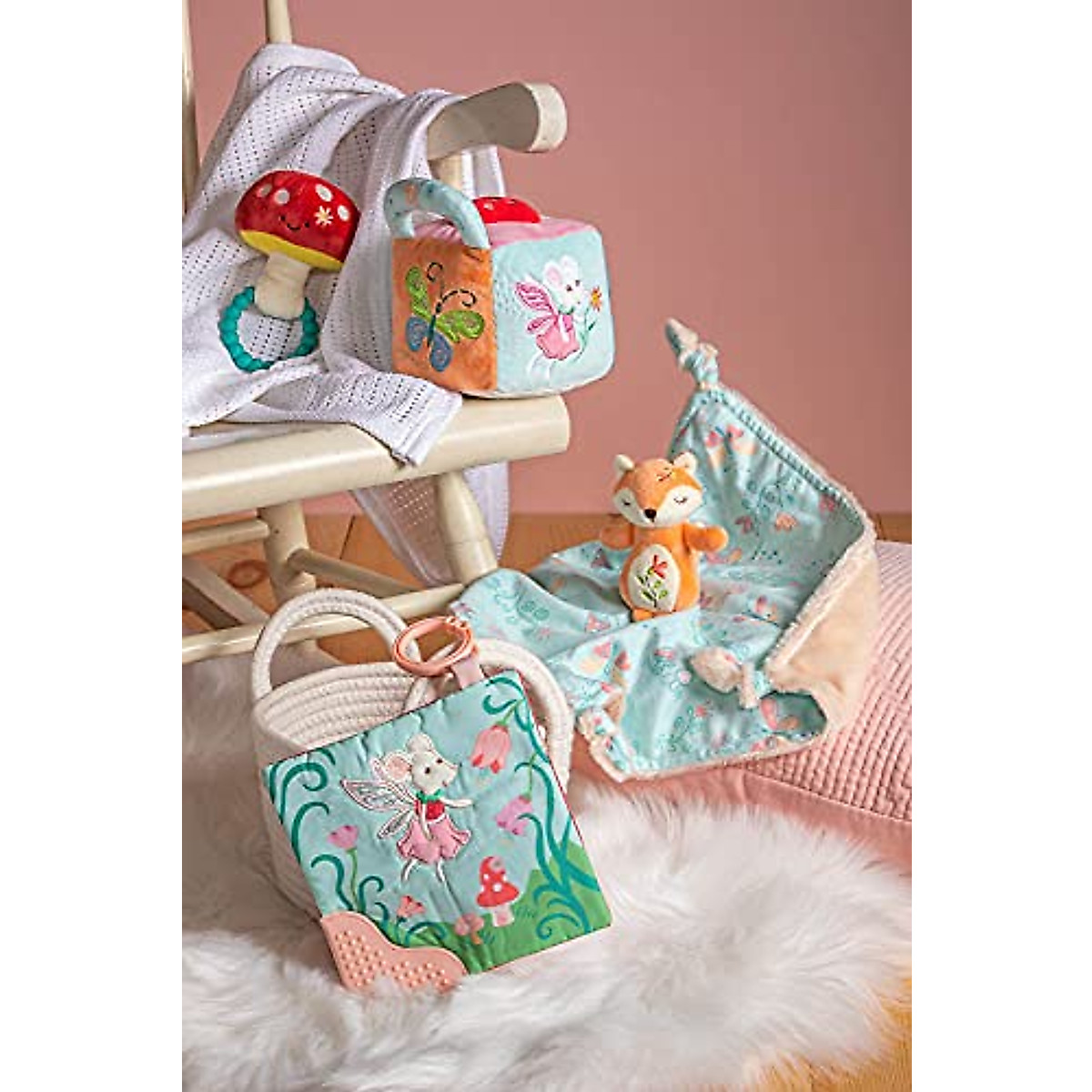 Mary Meyer Fairyland Forest Crinkle Teether Toy with Baby Paper and Squeaker, 6 x 6-Inches, Fairy Mouse