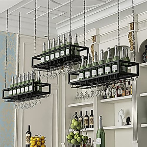 Wine Rack Black Metal Wine Bottle Holder ， Ceiling Hanging Iron Stemware Glasses Shelf Home Bar Creative Wall Mounted Floating Organizer Storage Shelves (Size : 60x25x20cm)