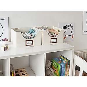 StorageWorks Storage Bins, Foldable Storage Basket for Shelves, Fabric Organizing Bins with Cutout Window and 2 Handles, Beige, 2-Pack