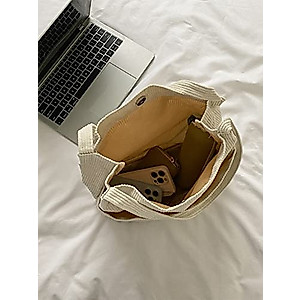 SHENHE Women's Corduroy Double Handle Big Canvas Shoulder Bags Tote Handbags with Pockets Beige One Size