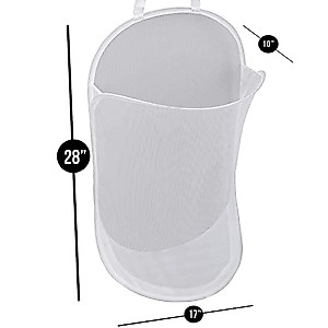 Smart Design Deluxe Over The Door Mesh Pop Up Laundry Hamper with Hook and Adjustable Strap - Set of 2 - Holds 3 Loads - College, Kids Bedroom Storage, Towel Basket Bag - 17 x 28 Inch - White