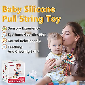 Baby Toys 6 to 12 Months, Montessori Toys for 1 Year Old, Tactile Stimulation Pull String Toys, Infant Educational Interactive Teething Toys for 6 12 18 Months, Travel Toys for Car Seat Stroller