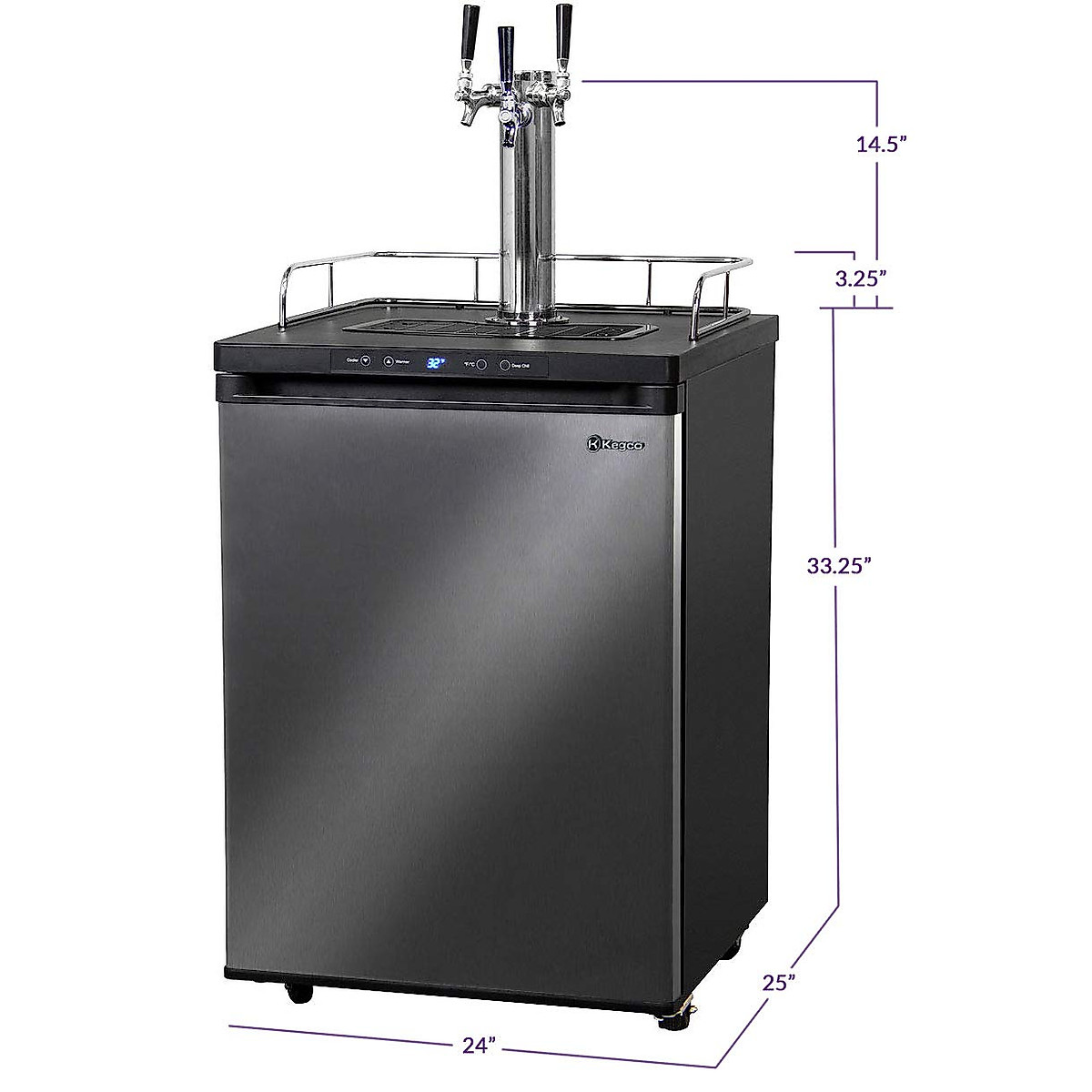 Kegco KOM30X-3 Keg Dispenser, 3-Faucet, Black Stainless Steel