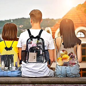 Forzater Small Clear Backpack Stadium Approved, Transparent Clear Mini Backpack with Clear Drawstring Backpack for Sports Events and Beach Travel and Security Check