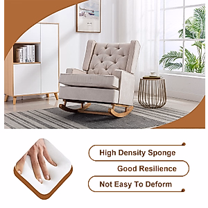 KINFFICT Upholstered Accent Rocking Chair, Mid Century Glider Rocker for Baby Nursery, Modern Wingback Armchair for Living Room, Bedroom, 300 LBS Weight Capacity, Beige