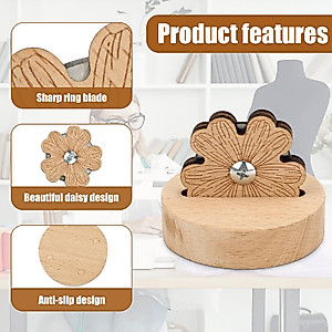 2pcs Daisy Thread Snip Cutters, Tabletop Blade Saver Yarn Cutter with Anti-Slip Stand Wooden Rotary Thread Cutting Tool Sewing Seam Supplies Quilting Notions