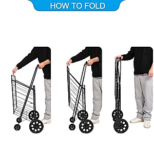 LUCKYERMORE Folding Grocery Shopping Cart with Durable Wheels Collapsible Large Metal Utility Cart for Daily use, Black