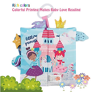 Unicorn Baby Books 0-6 Months 6 to 12 Months, Touch Feel Cloth Crinkle Books for Babies,Infants, Soft Sensory Stroller Toys Baby Gifts Shower Items, Chweing Book, Christmas Stocking Stuffers-princess