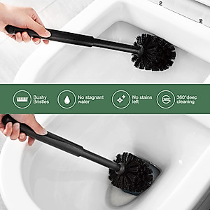 Eyliden Toilet Plunger and Brush, 2 in 1 Toilet Bowl Brush Plunger Set with Holder, Bathroom Cleaning Tools Combo with Caddy Stand (Black)