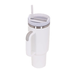 YOGI Ceramic Lined Tumbler with Handle and Straw Lid, Stainless Steel Travel Mug & Water Tumbler, Vacuum Sealed Cup with Handle - 40oz Arctic White