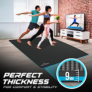Sensu Large Yoga Mat - 7’ x 5’ x 9mm Extra Thick Exercise Mat for Yoga, Pilates, Stretching, Cardio Home Gym Floor, Non- Slip Anti Tear Eco-Friendly Workout Mat - Use Without Shoes