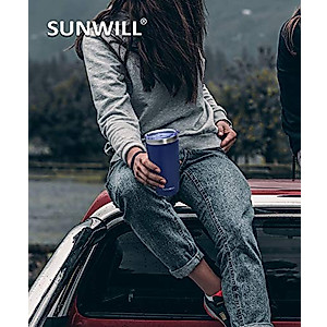 SUNWILL 20oz Tumbler with Lid, Stainless Steel Vacuum Insulated Double Wall Travel Tumbler, Durable Insulated Coffee Mug, Powder Coated Navy, Thermal Cup with Splash Proof Sliding Lid