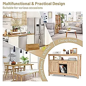 Giantex Buffet Server Sideboard, Console Table, Wood Dining Table, Cupboard Table with 2 Cabinets, 1 Drawer and 9 Wine Cabinets, Storage Organizer Kitchen and Dining Room (Natural)