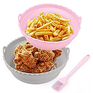 Air Fryer Silicone Liners with Brush, 2Pcs Reusable Food Safe Air Fryers Basketfor 3-6 QT, Easy Cleaning Foldable Air Fryer Accessories for Oven Microwave