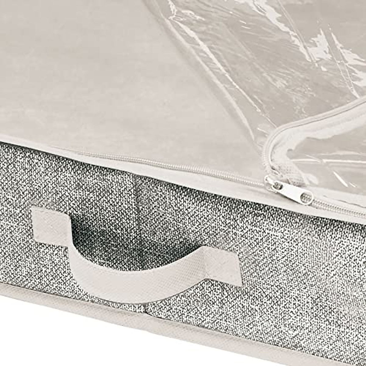 mDesign Soft Fabric Under Bed Storage Organizer Holder Bag for Clothing, Accessories, Linen - Easy-View Top Panel, Attached 2-Way Zippered Lid, Side Handles - 4 Pack - Black/Cream/Beige