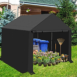 Outdoor Carport Canopy,10x10 ft Heavy Duty Canopy Shed,Metal Frame Storage She with Waterproof, UV Resistant Cover, 2 Rollup Zipper Doors for Backyard, Garden can Store Motorcycle, Garden Tools