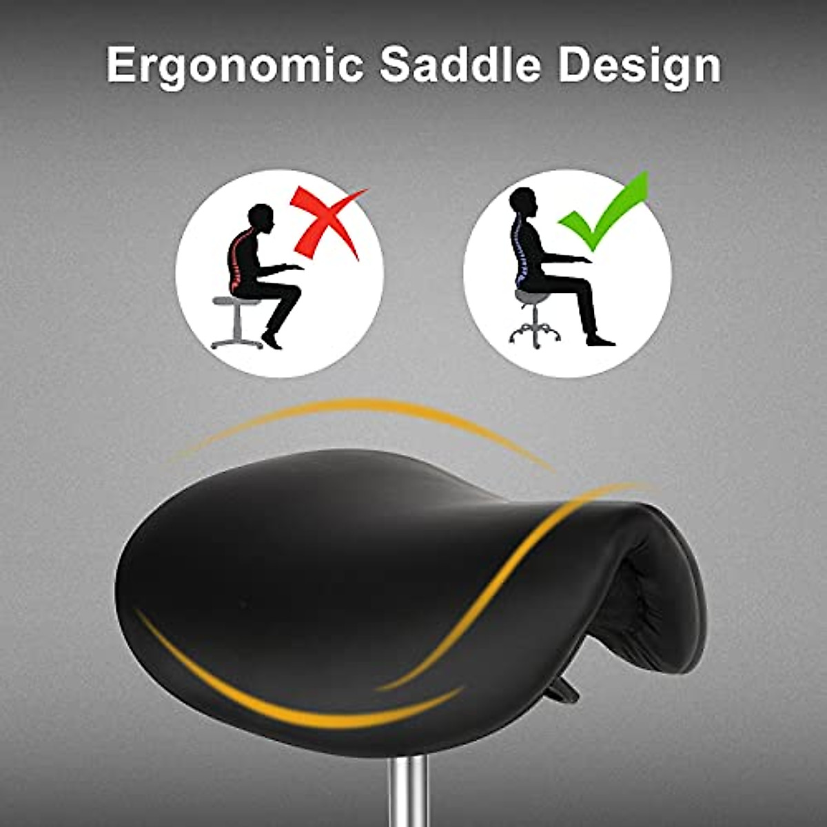 OmySalon Saddle Stool Rolling Chair, Ergonomic Saddle Chair with Swivel Wheels, Adjustable Hydraulic Stylist Cutting Stool for Tattoo Facial Massage Salon Medical Spa, Black