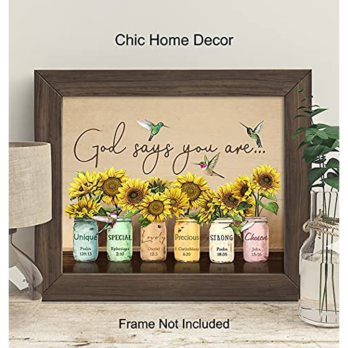 God Says You Are Wall Art - Christian Affirmations - Religious Encouragement Gifts for Women - Inspirational, Psalms, Bible Verses, Scripture Wall Decor - Catholic Gifts - Motivational Positive Quotes