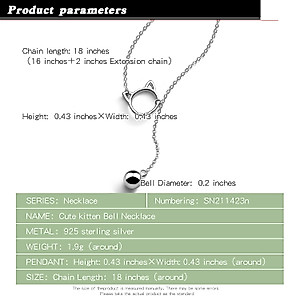 Dankadi Fashion Women 925 Sterling Silver Necklace - Cute Cat/Bell Pendant choker 11x11x5mm - Clavicle Rolo Chain 17 Inch Fine Jewelry Gift
